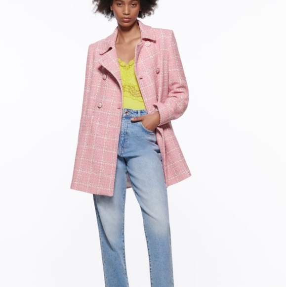 Zara | Jackets & Coats | Nwt Zara Chanel Style Textured Tweed Pink Long ...